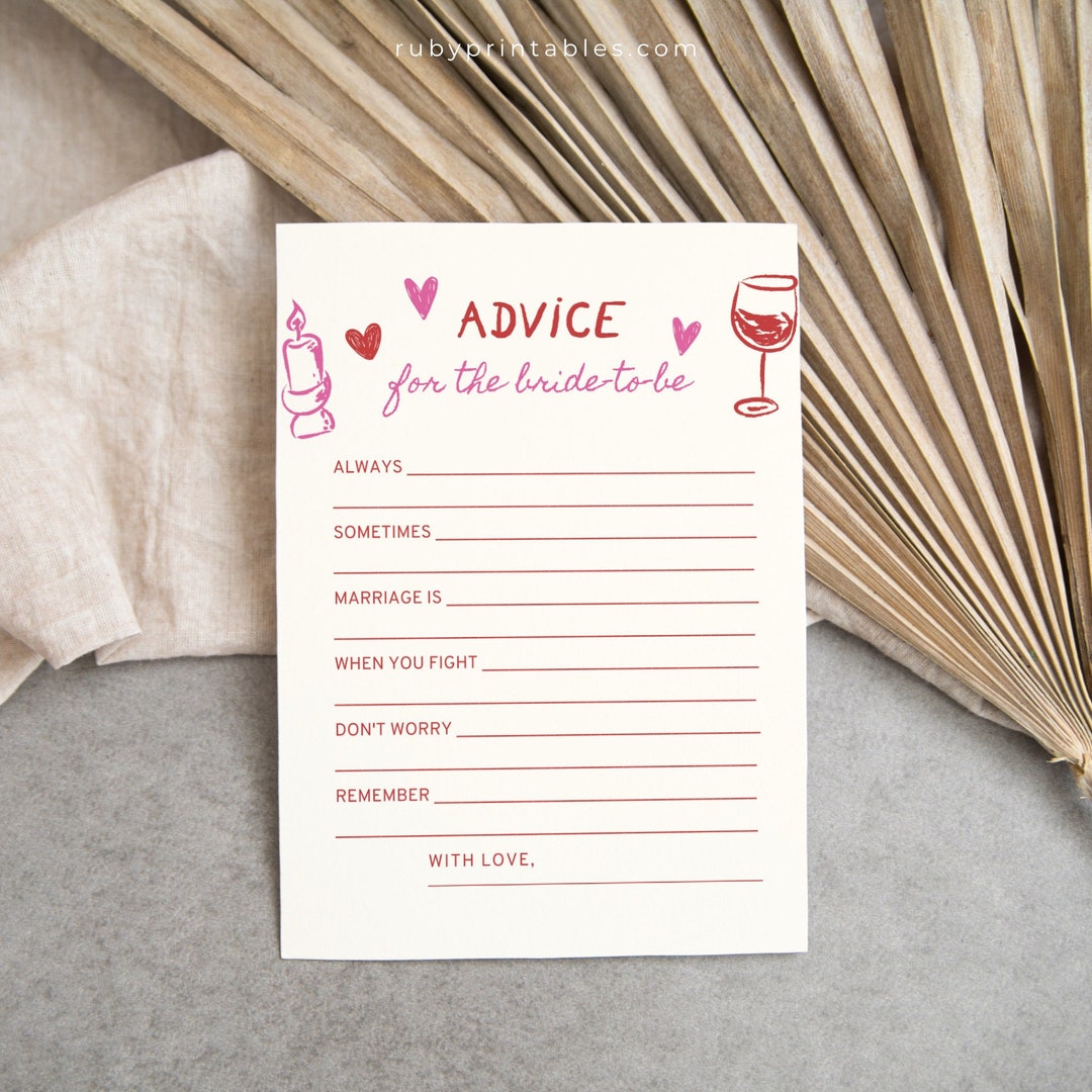Editable Advice and Wishes for the Bride, Prompt + Blank, Wedding Game ...