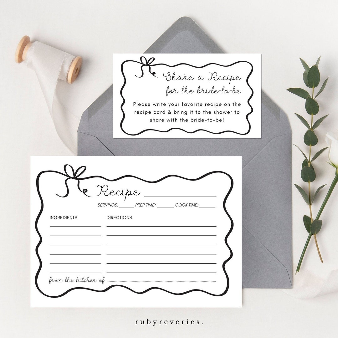 Editable Recipe Card Template, Bridal Shower Recipe Card Insert, Wavy ...