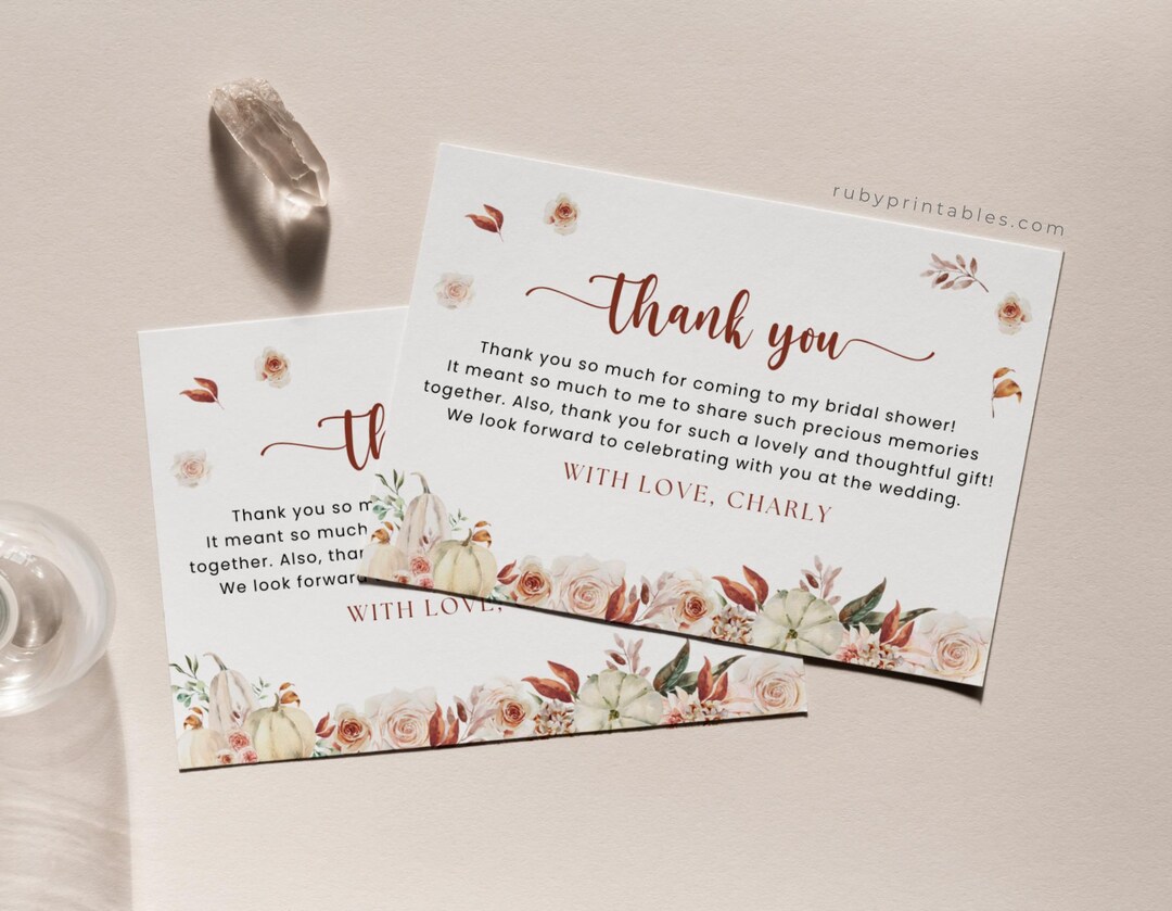 Rustic Thank You Card Editable Template, Fall Bridal Shower Thanks Tag ...