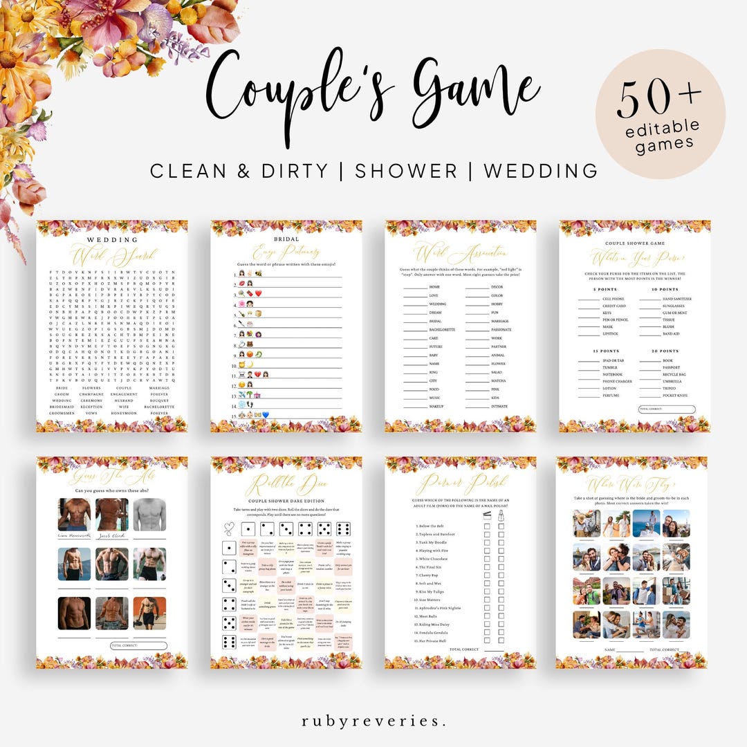 50 Couple Shower Games, Couple's Shower Editable Print Game, Joint ...
