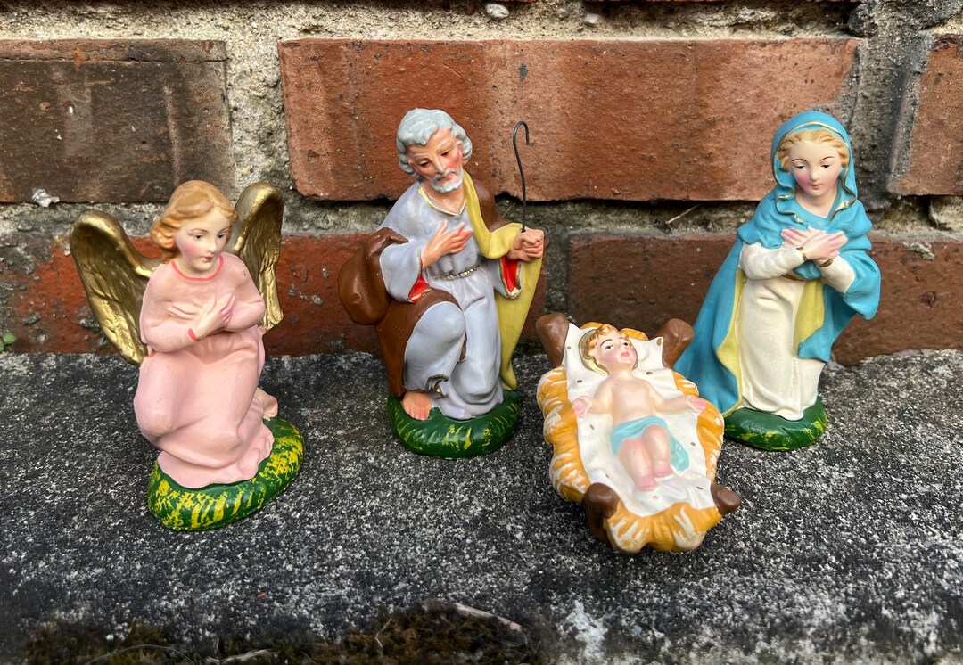 Vintage Mid-century Fontanini Paper Mache 4 1/2” Holy Family & Angel ...