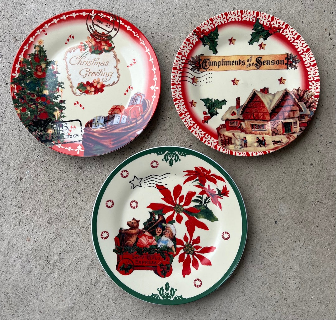 Set of 3 Clay Art Vintage Postcard Collage Christmas Plates L1123C25 - Etsy