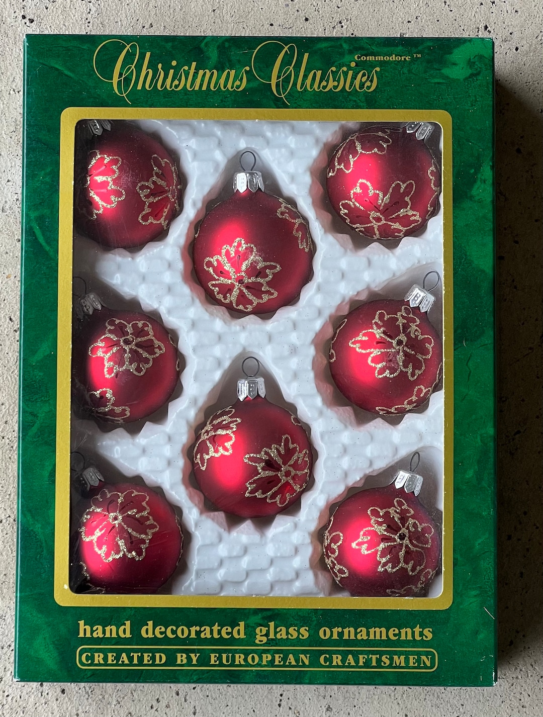 Set of 8 Frosted Dark Red Commodore Christmas Tree Ornaments MIB ...