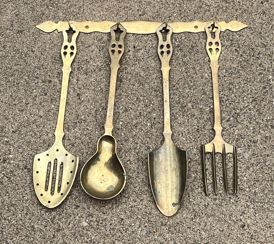 Vintage Five Pc Set Large Brass Kitchen Utensils Made in India L0325C50 ...