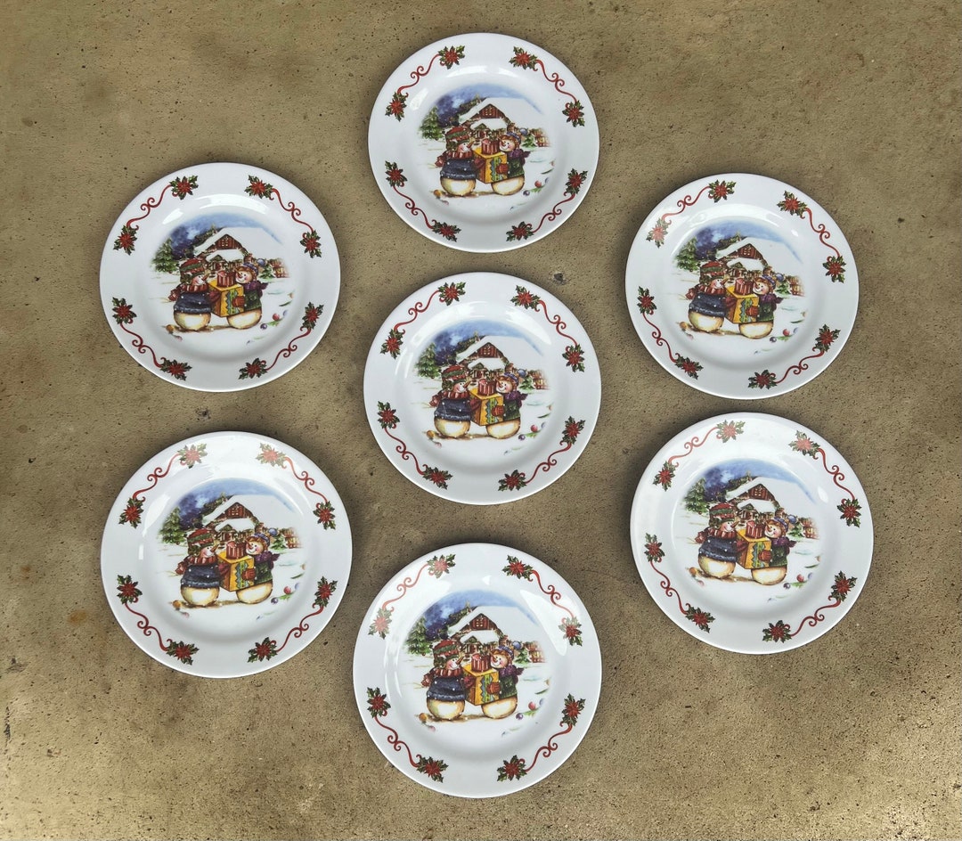 Set of 7 Vintage Plastic Melamine Melmac Trisa Snowman Christmas ...