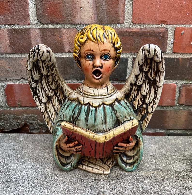 Vintage MCM Mid-century Modern 10" Chalk Chalkware Plaster Choir Angel ...