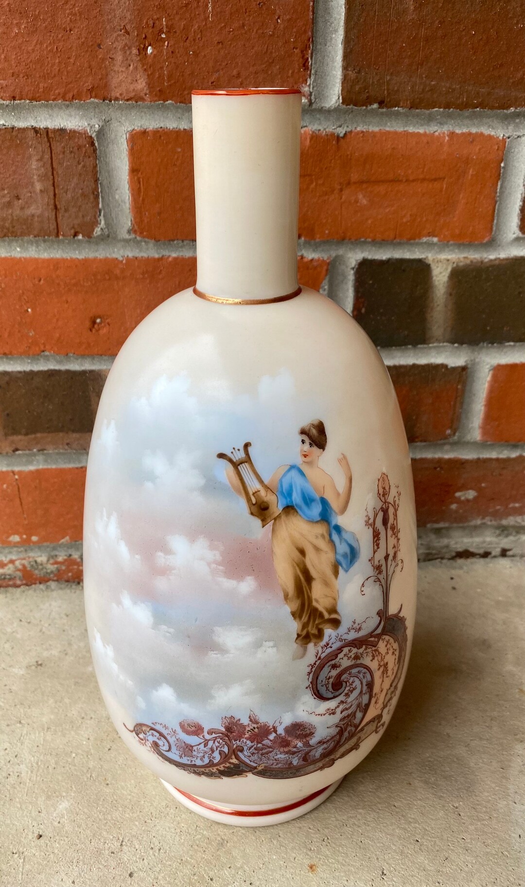 Old Antique Victorian Opaline Bristol Glass Vase Goddess W/ Lyre in ...