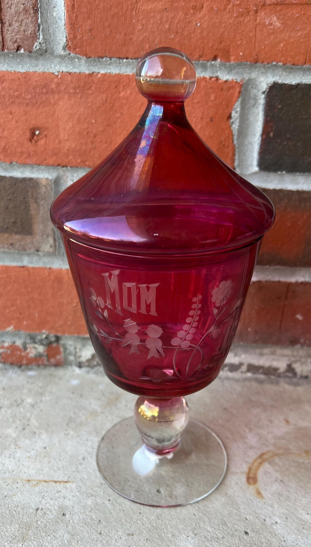 Vintage West Virginia Glass Cranberry Clear Glass Ftd Covered Candy ...