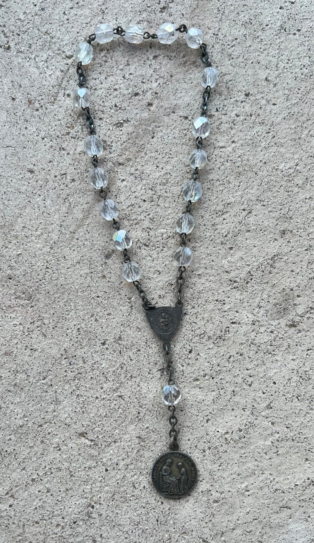 Vintage French St Anne Metal and Clear Iridescent Glass Beads Beaded ...