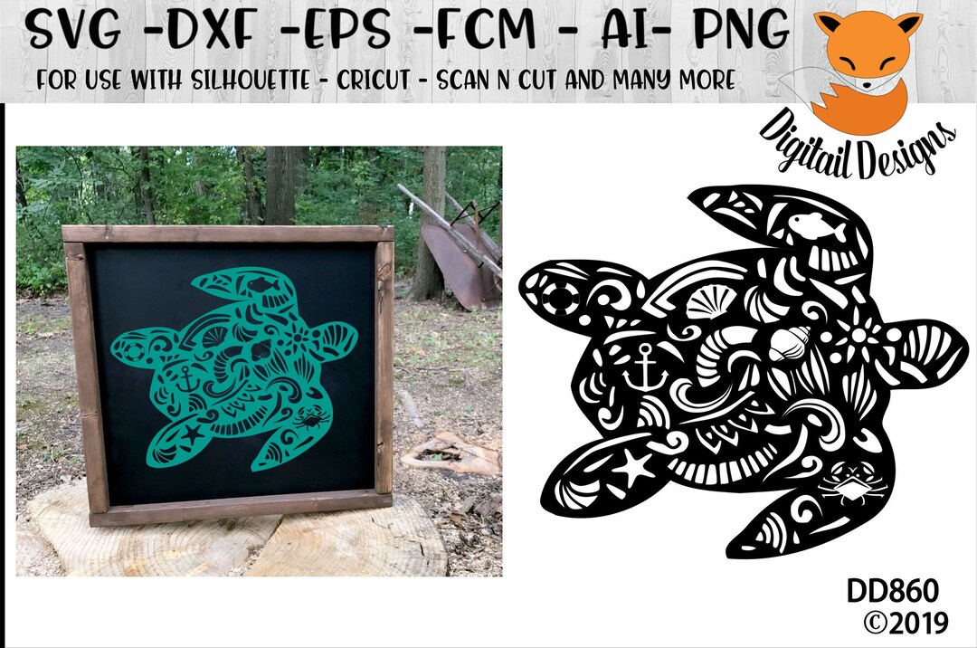 Zentangle Sea Turtle Png Fcm Eps Dxf Ai Cut File Silhouette Cricut Scan ...