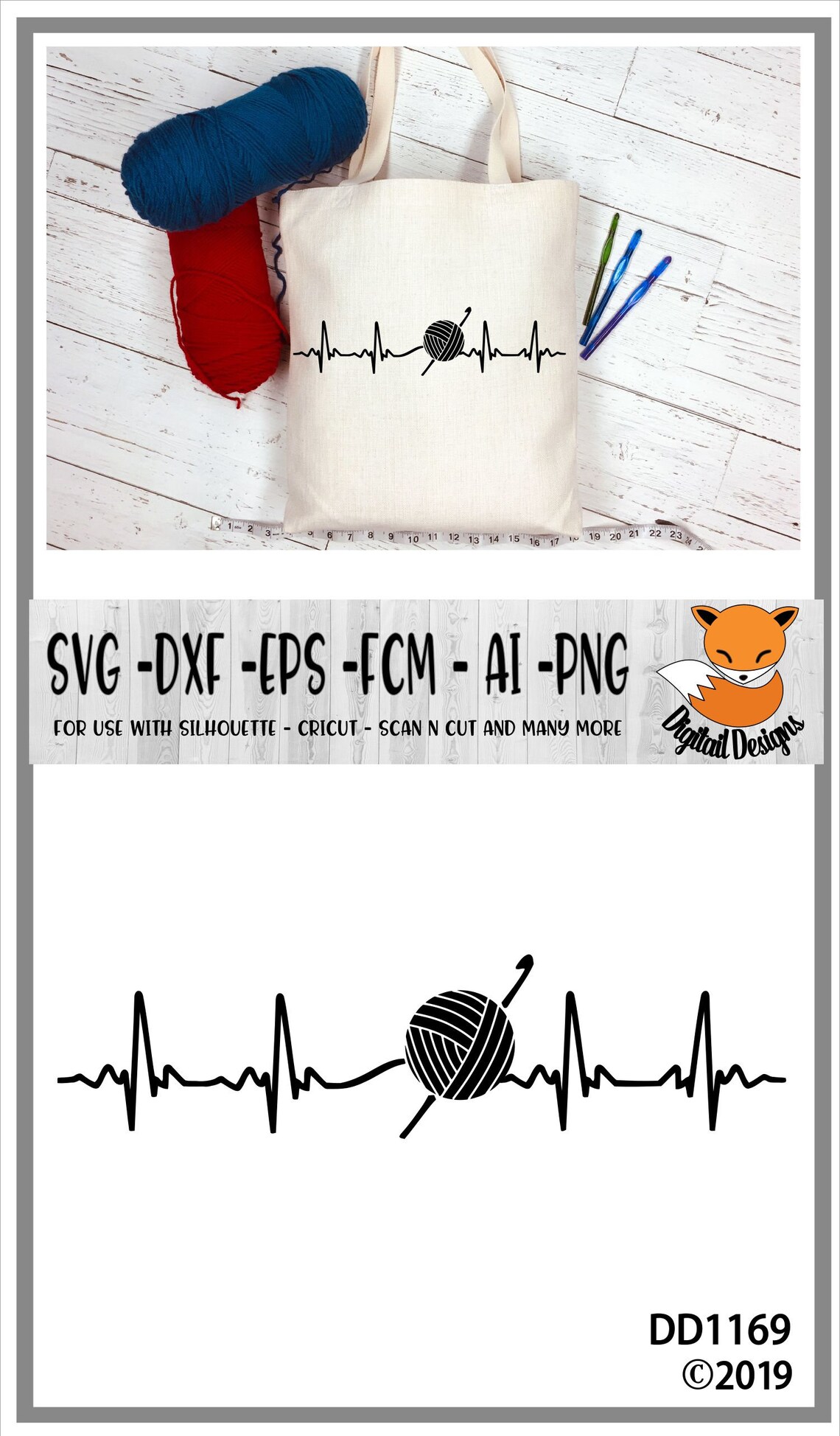 Crochet EKG Svg - Dxf - PNG - Fcm - Eps - Ai - Cut File for Silhouette ...