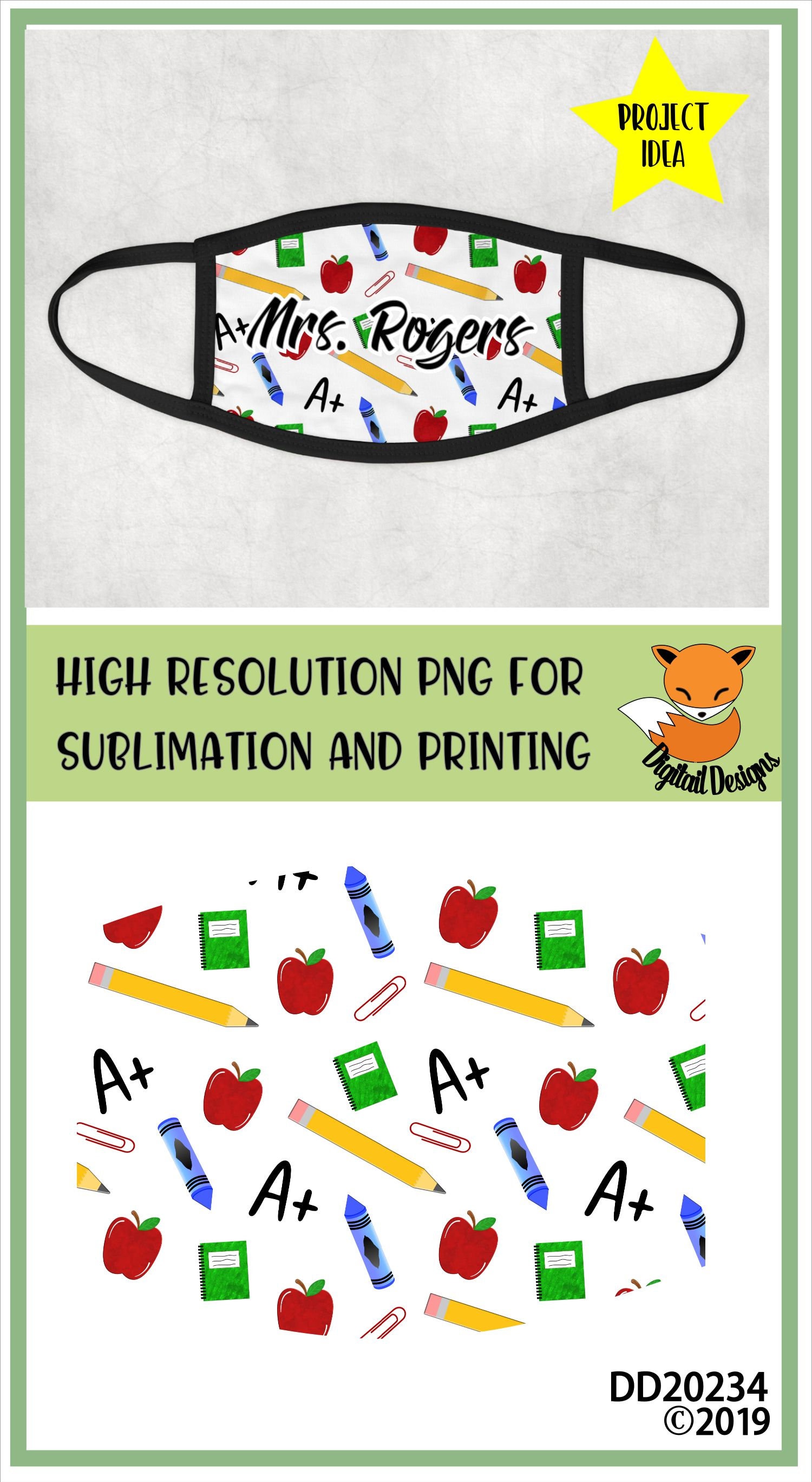 Teacher School Pattern Face Mask Design PNG Instant Download | Etsy