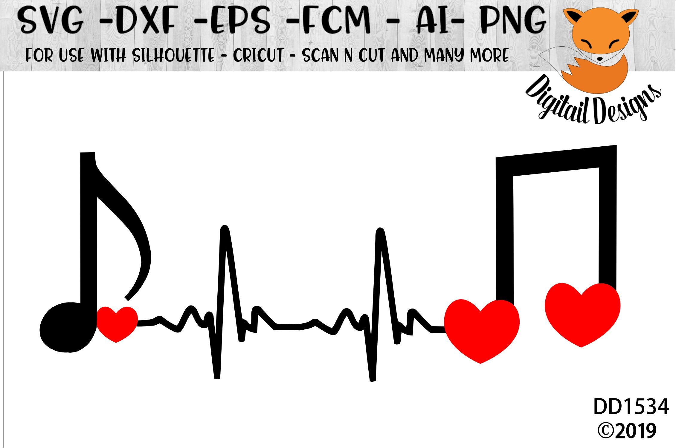 Music EKG SVG - Dxf - Png - Eps - Fcm - Ai Cut File - Silhouette ...
