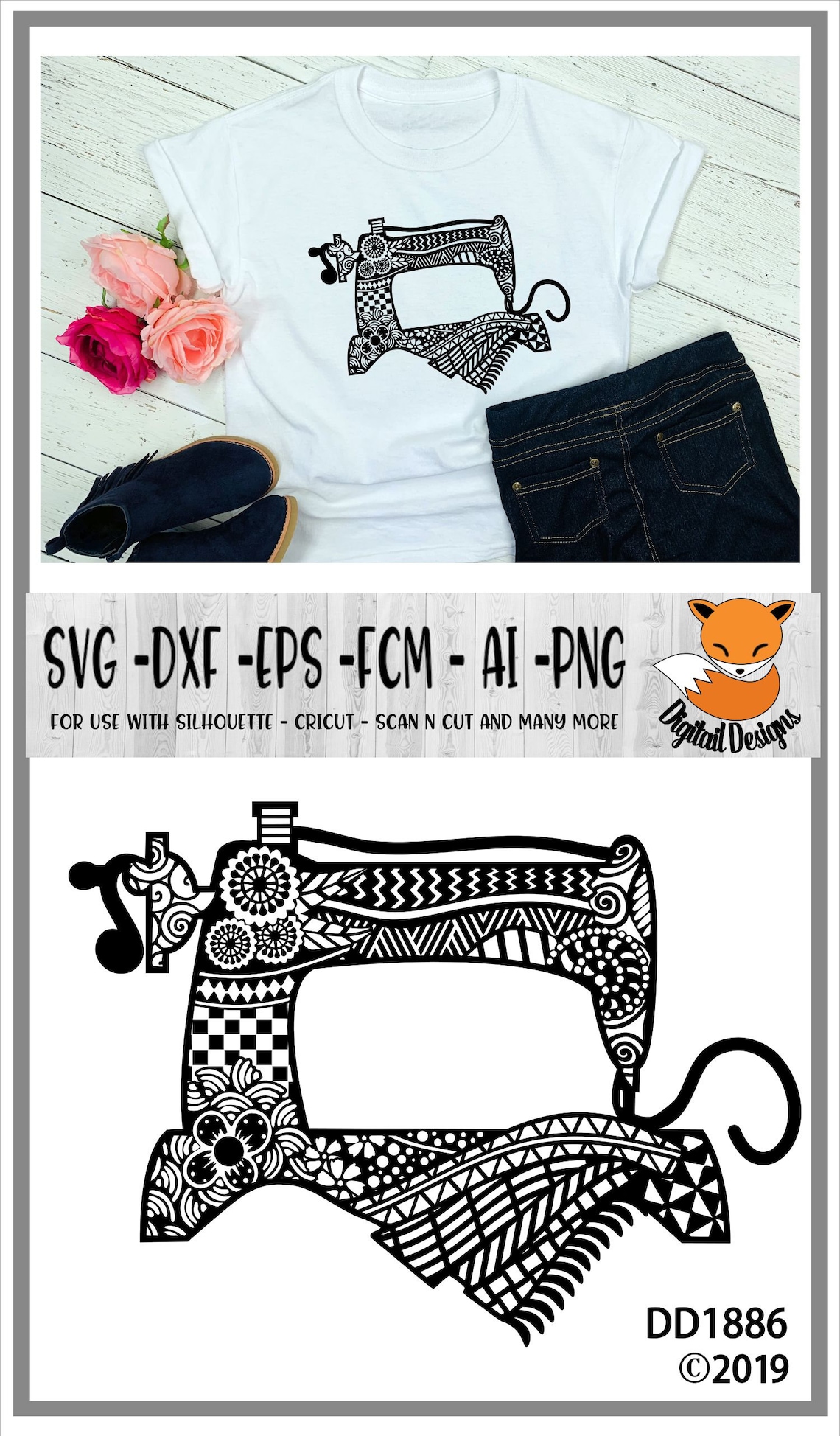 Zentangle Sewing Machine SVG png eps fcm ai Doodle | Etsy