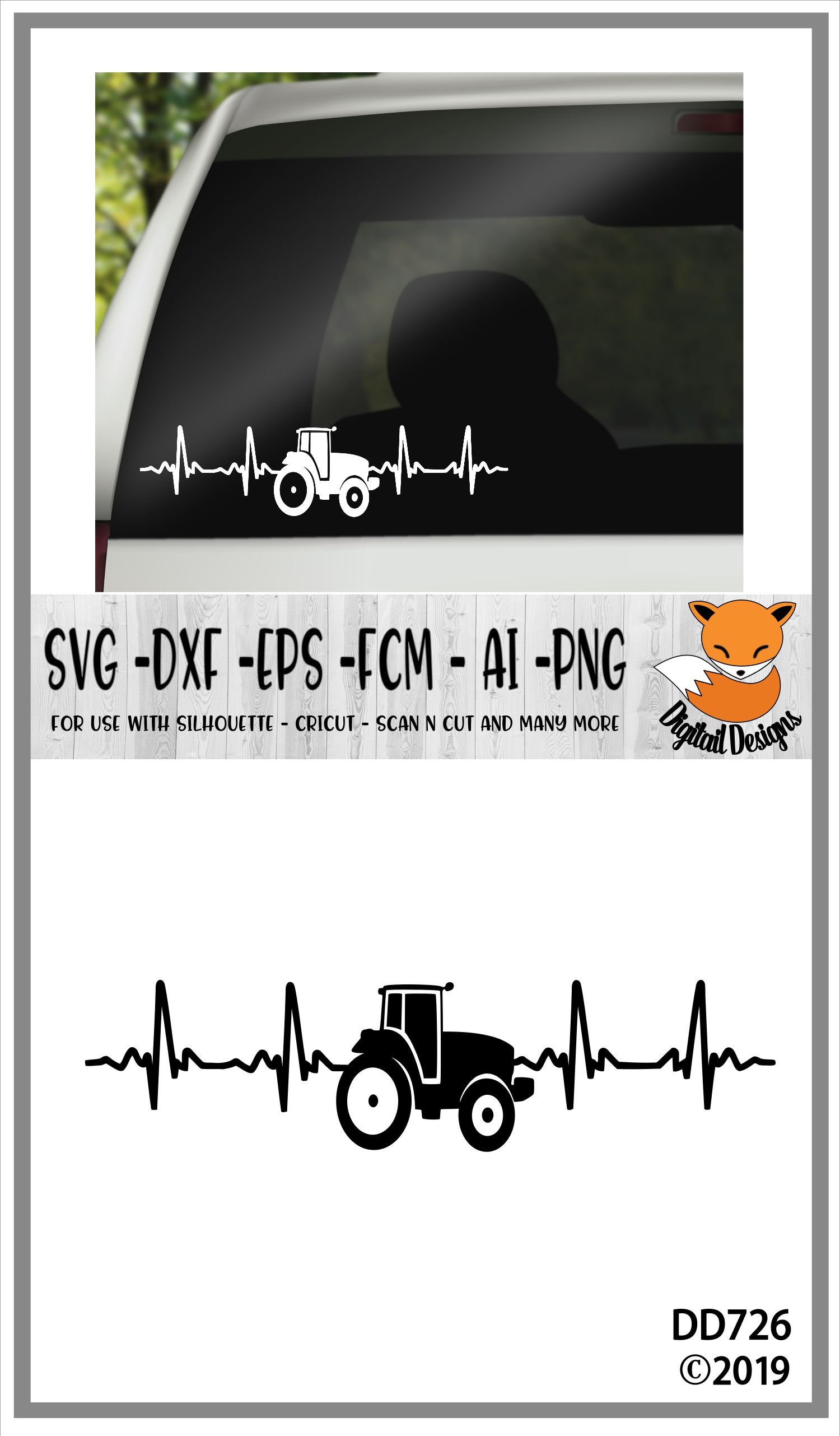 Tractor EKG SVG - Png - Dxf - Eps - Fcm - Ai - Cut File for Silhouette ...