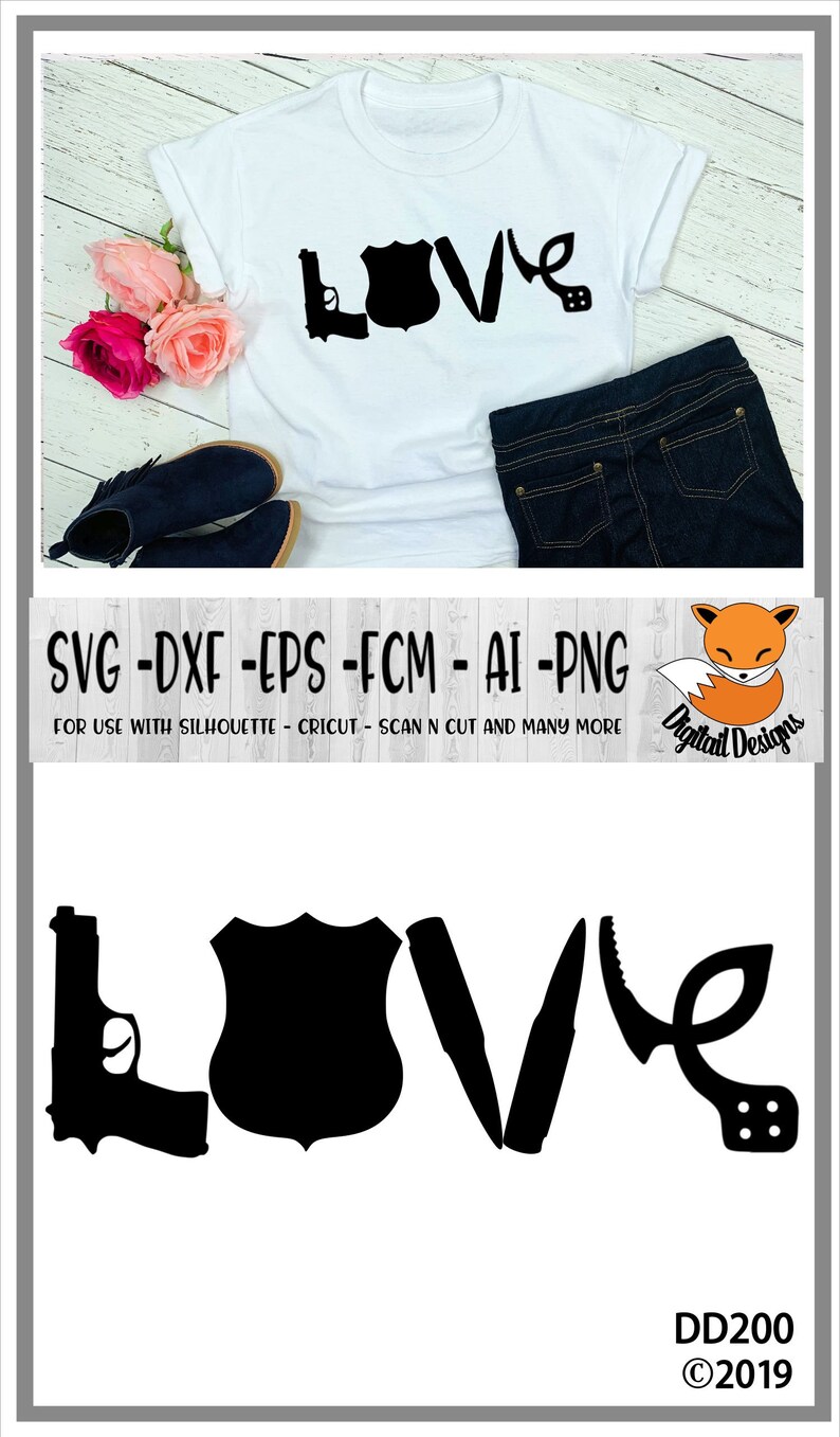 Police Love Word Art SVG - Png - Dxf - Eps - Fcm - Ai - Law Enforcement ...