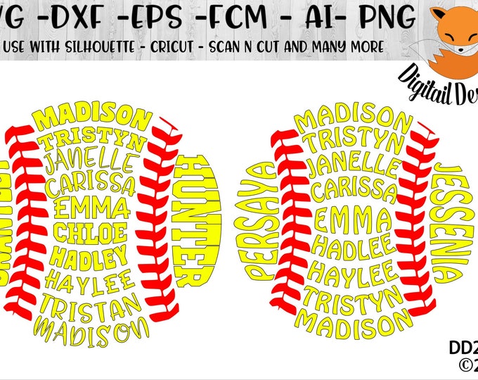 Your Custom Softball Names Word Art SVG Png Fcm Eps Dxf Ai Cut File ...