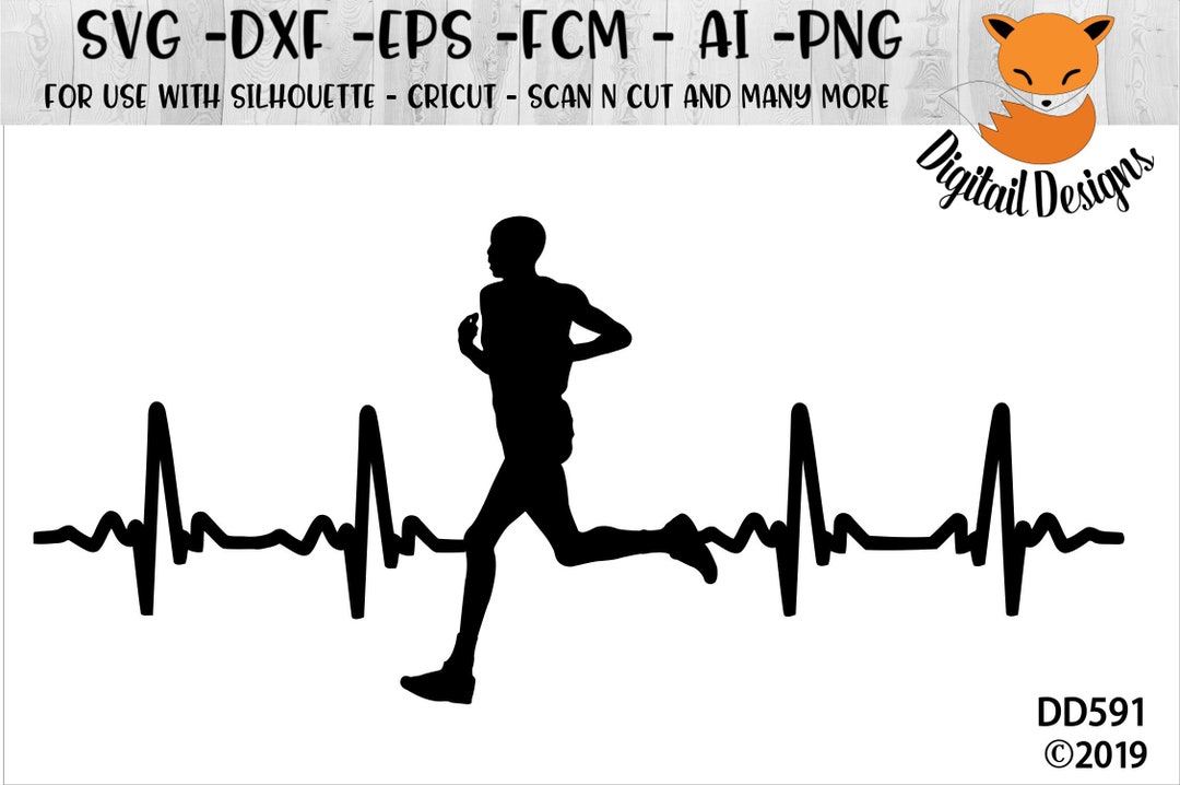 Runner EKG SVG - Png - Fcm - Eps - Dxf - Ai Cut File - Silhouette ...
