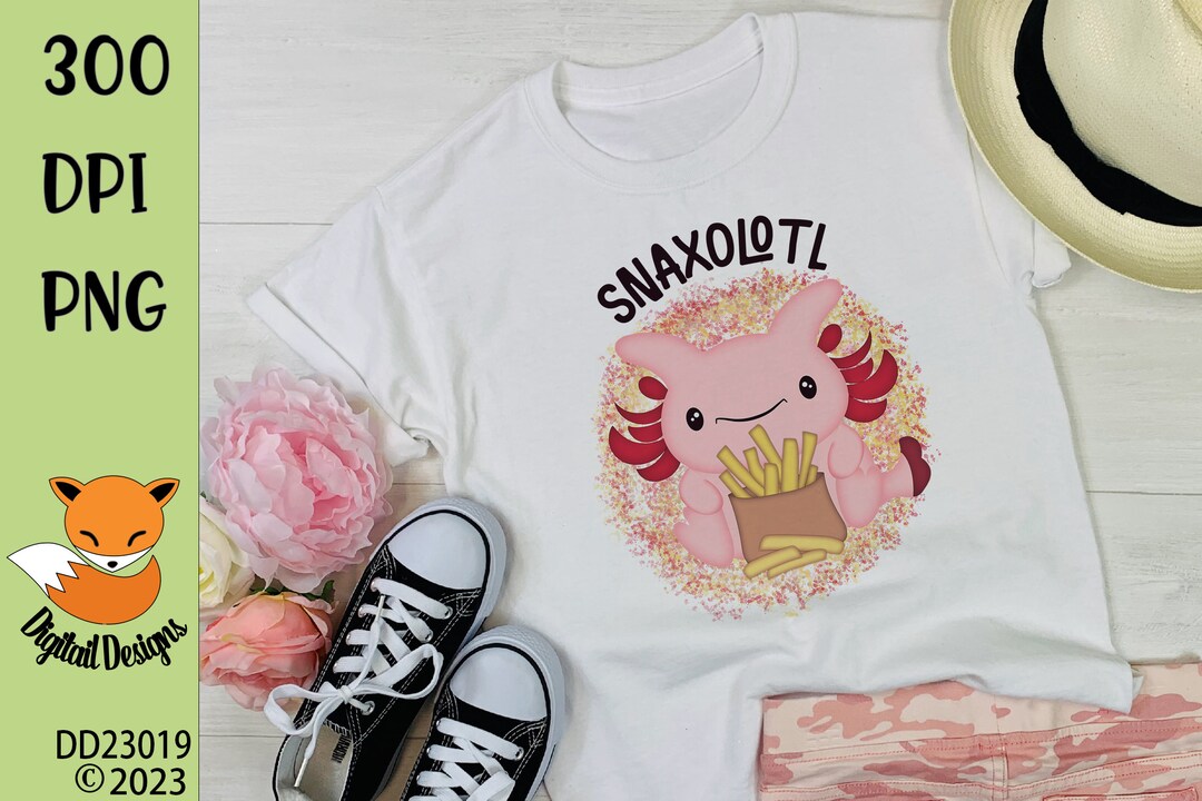 Axolotl Eating French Fries - Snaxolotl - Sublimation Design - Cute ...