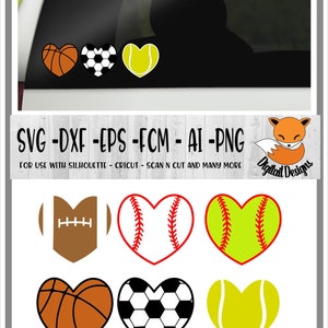 Sports Hearts SVG - Png - Dxf - Eps - Ai - Fcm - Baseball Heart ...