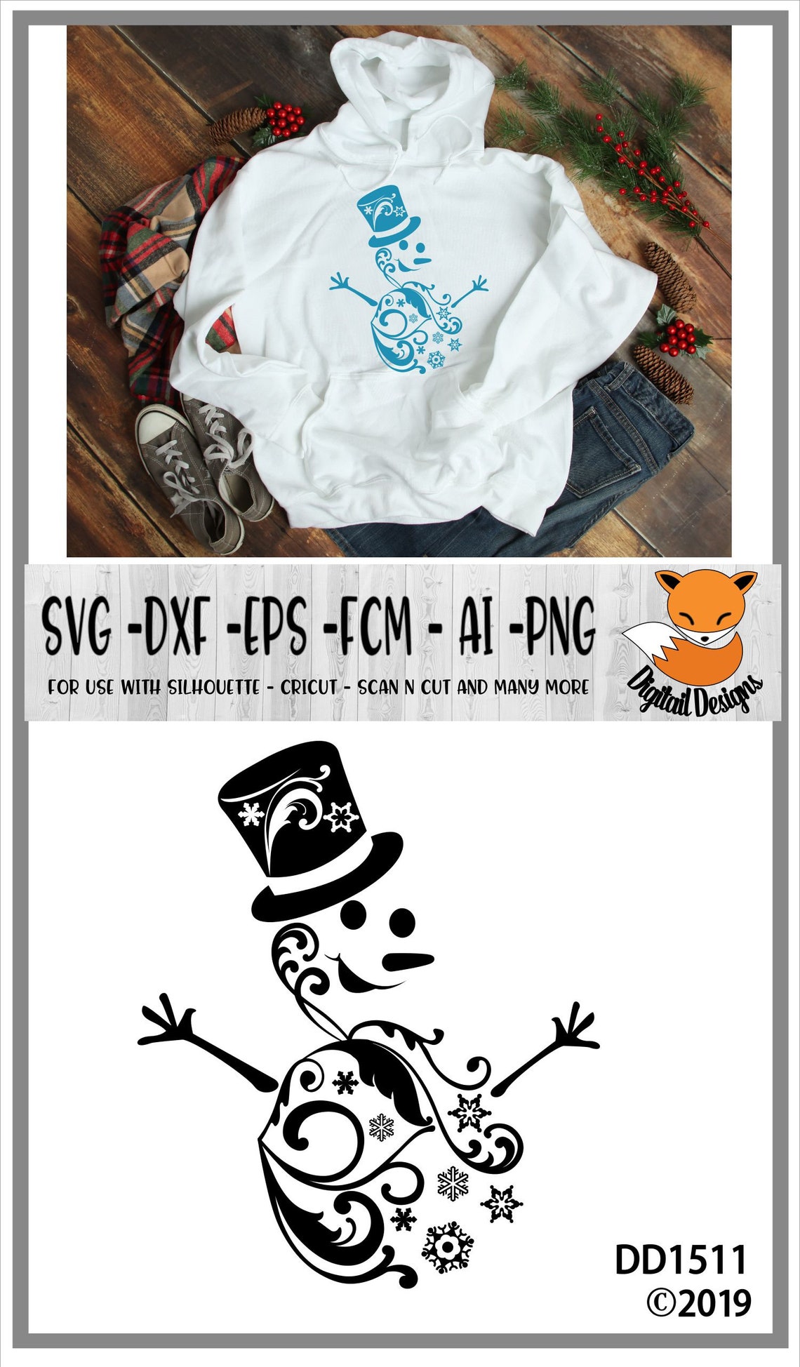 Swirl Snowman SVG - Png - Dxf - Eps - Fcm - Ai Cut File for Silhouette ...