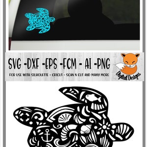 Zentangle Sea Turtle Png Fcm Eps Dxf Ai Cut File Silhouette Cricut Scan ...
