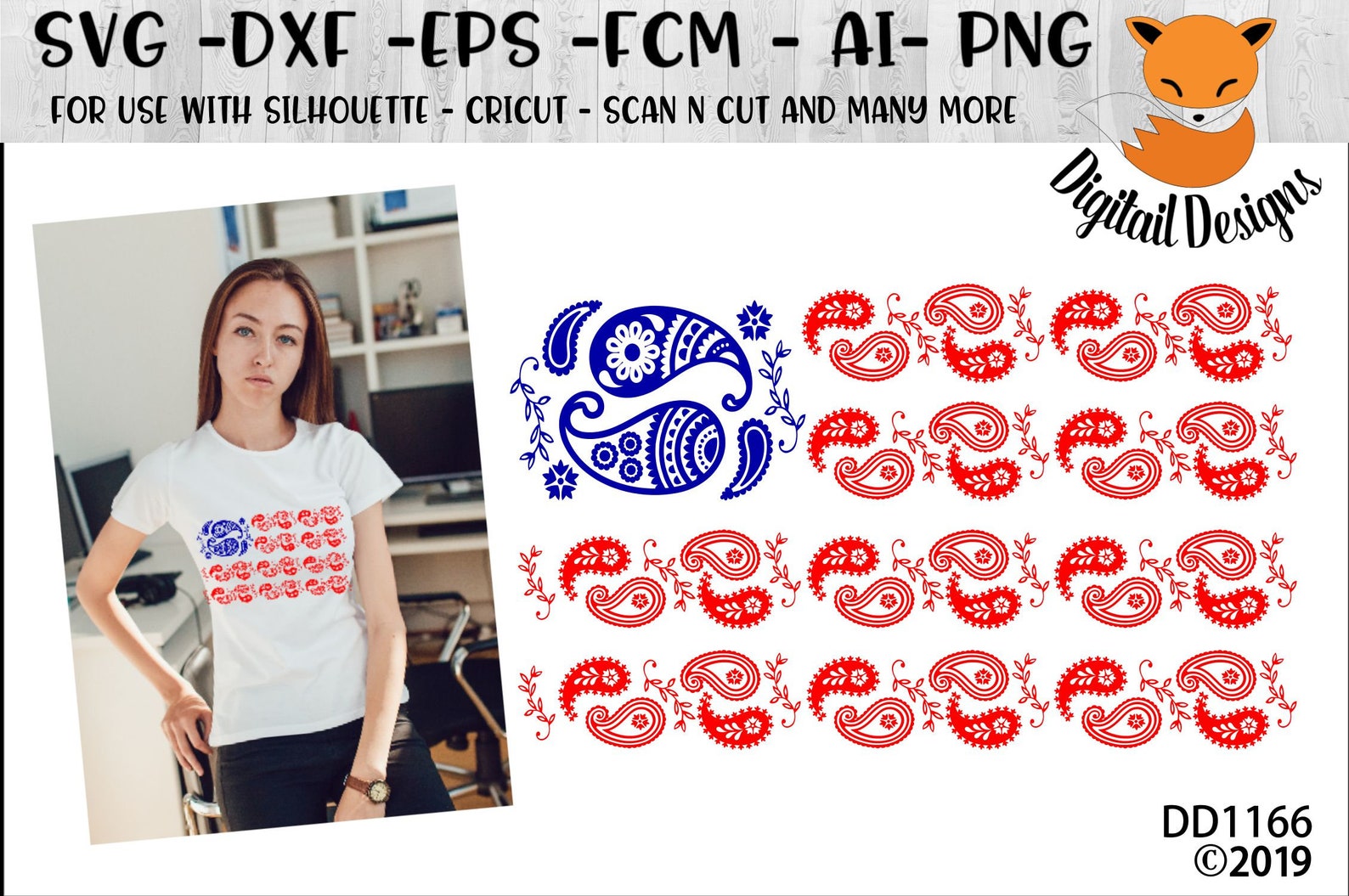 Paisley Flag SVG - America SVG - Png - Dxf - Eps - Fcm - Ai - Stars and ...