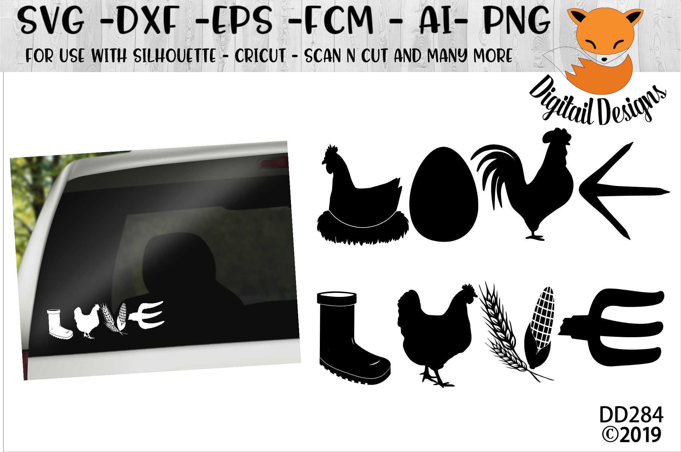 Chicken Love SVG - Png - Dxf - Eps - Fcm - Ai - Cut File - Silhouette ...