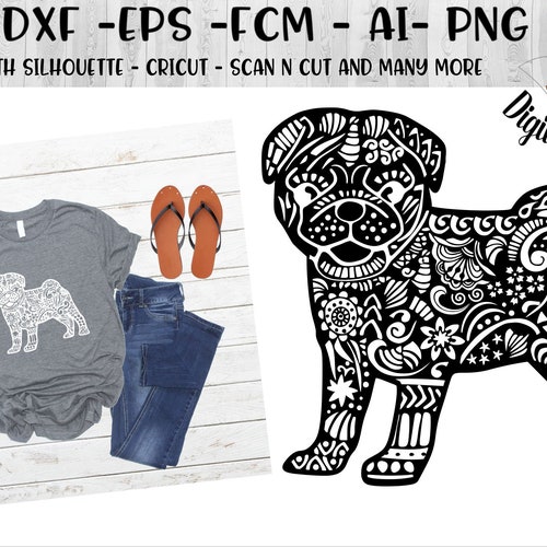 Zentangle Pug SVG Dxf Eps Fcm Ai Png Doodle Pug - Etsy