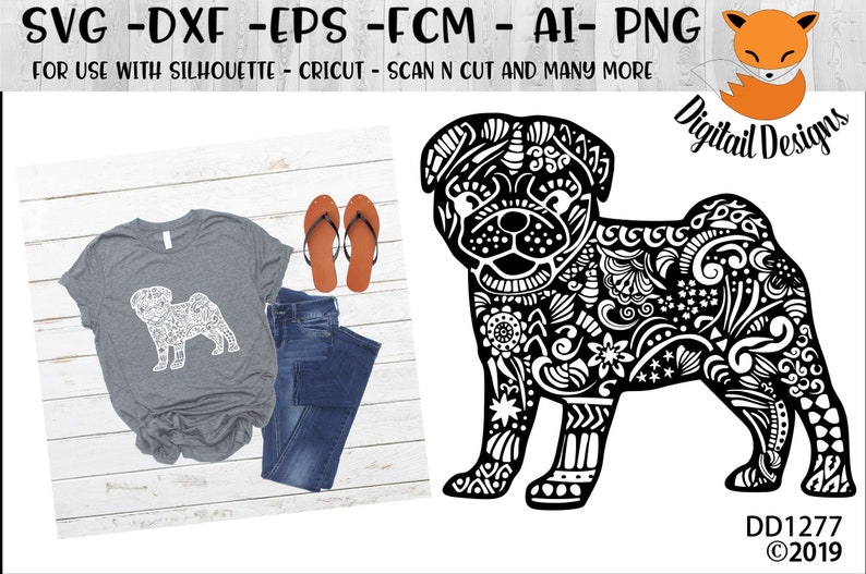 Zentangle Pug SVG Dxf Eps Fcm Ai Png Doodle Pug | Etsy