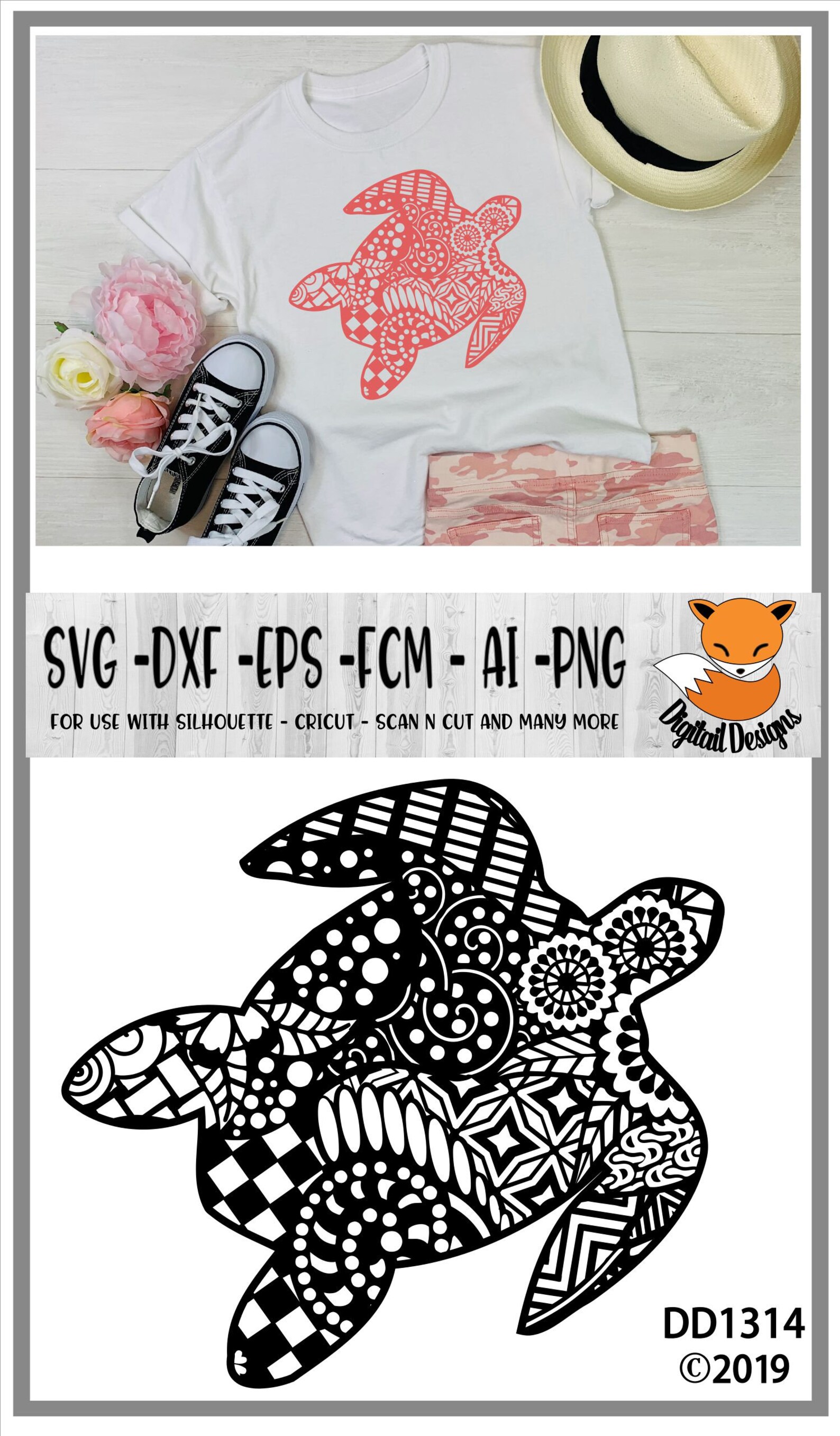 Zentangle Sea Turtle SVG - Dxf - Png - Eps - Ai - Fcm - Cricut ...