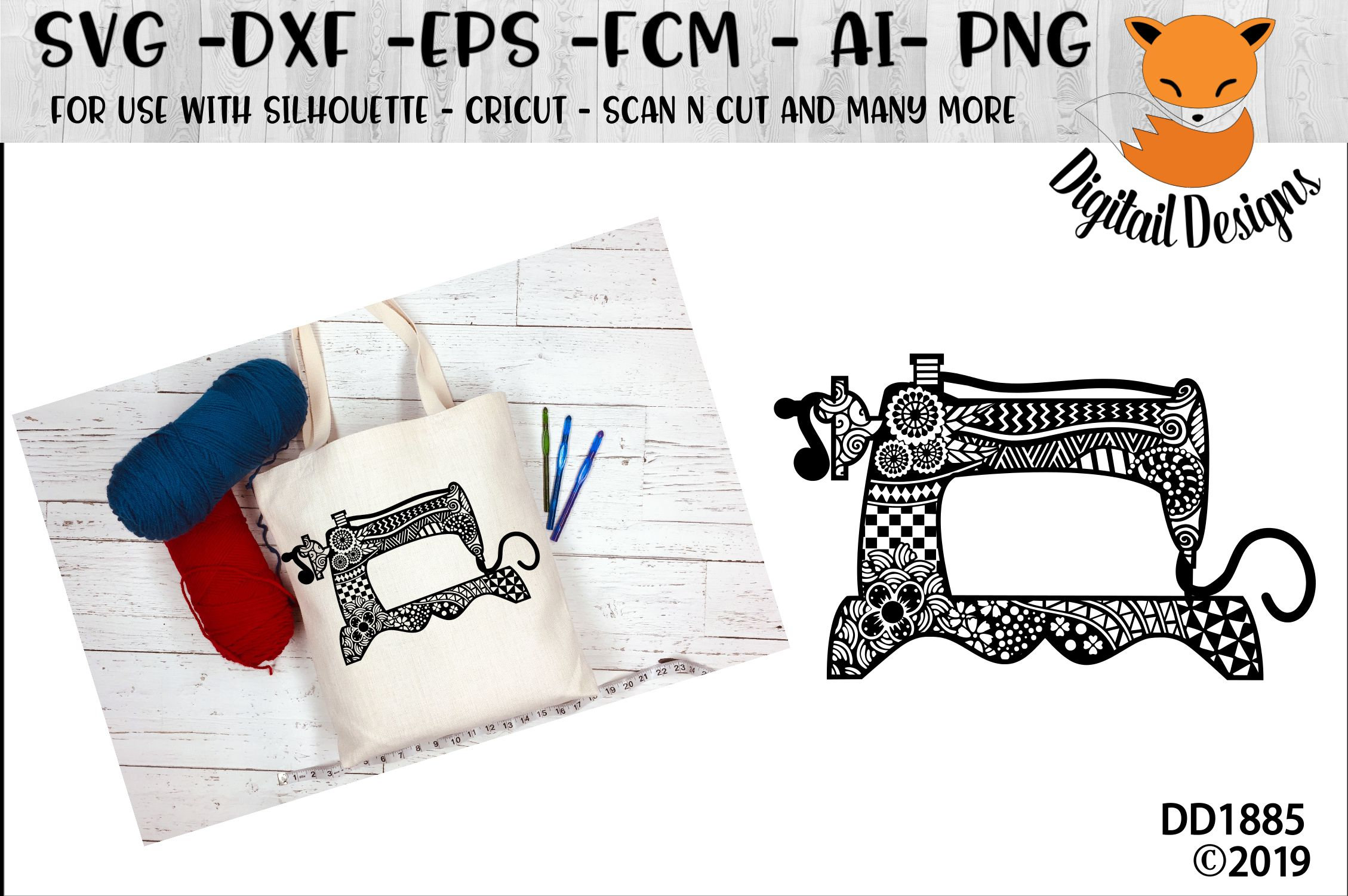 Zentangle Sewing Machine SVG - Png - Eps - Fcm - Ai - Doodle Sewing ...