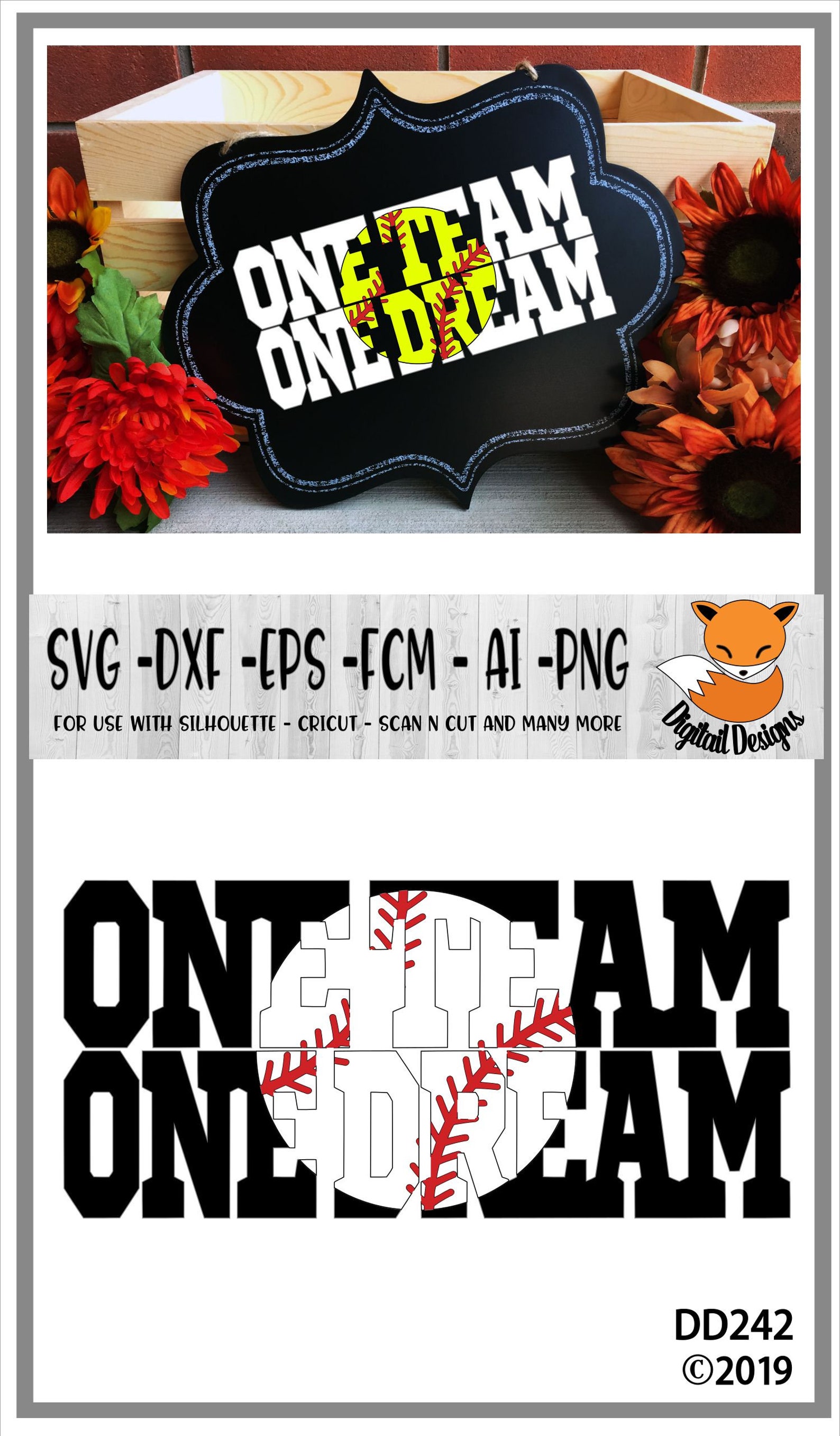 One Team One Dream Baseball SVG - Png - Dxf - Eps -fcm -ai - Cut File ...
