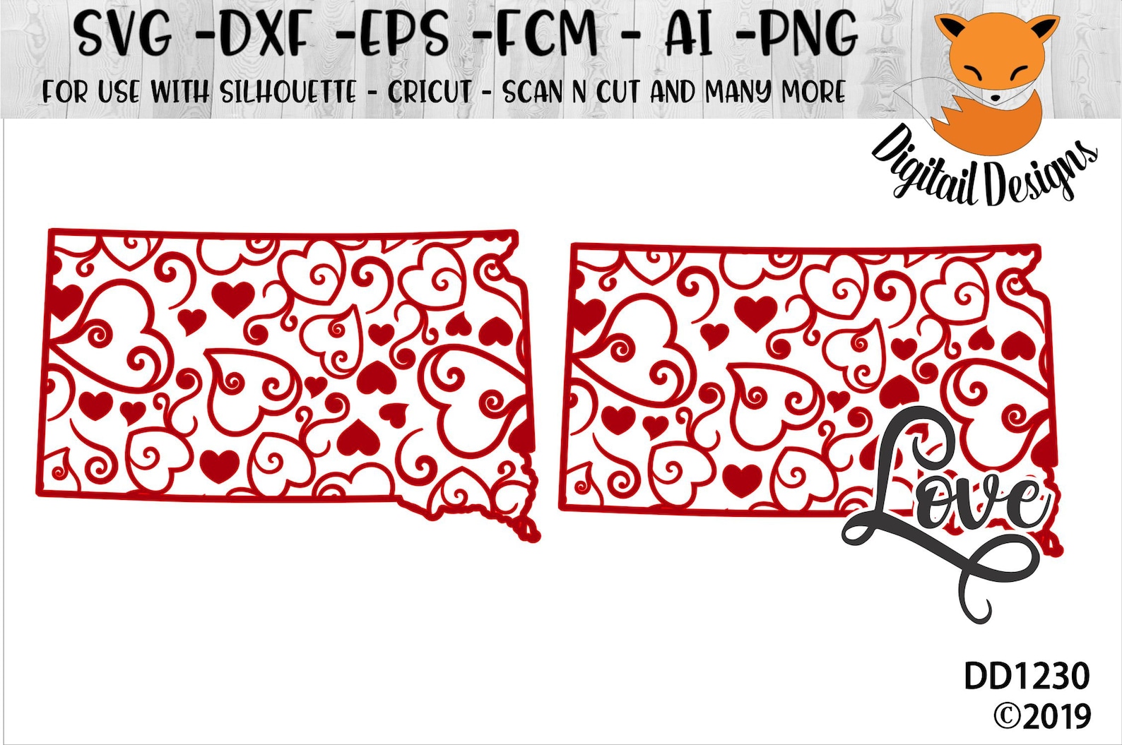 South Dakota Valentine SVG - Dxf - Png - Eps - Fcm - Ai - South Dakota ...