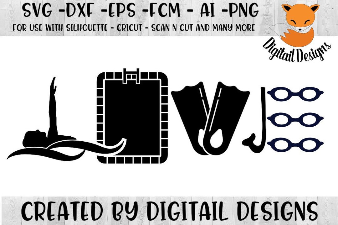 Swimming Love SVG - Png - Eps -dxf - Fcm - Ai - Cut File - Silhouette ...