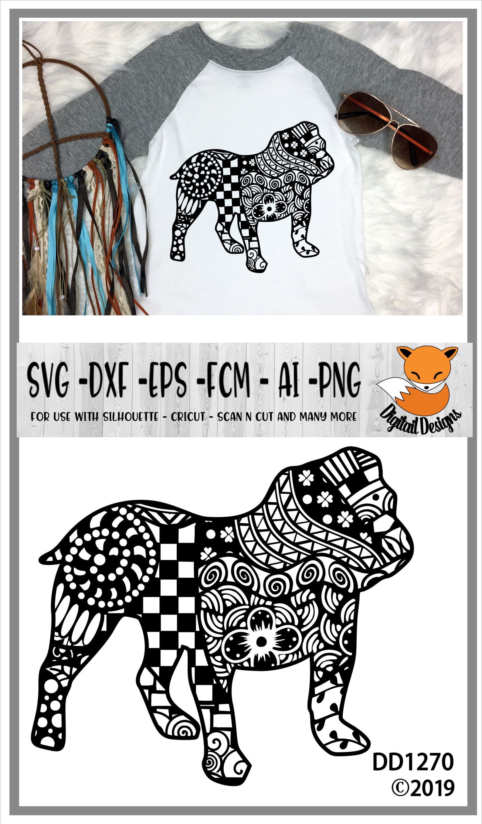 Zentangle Bulldog SVG, Dxf, Fcm, Eps, Ai, Png Cut File for Silhouette ...