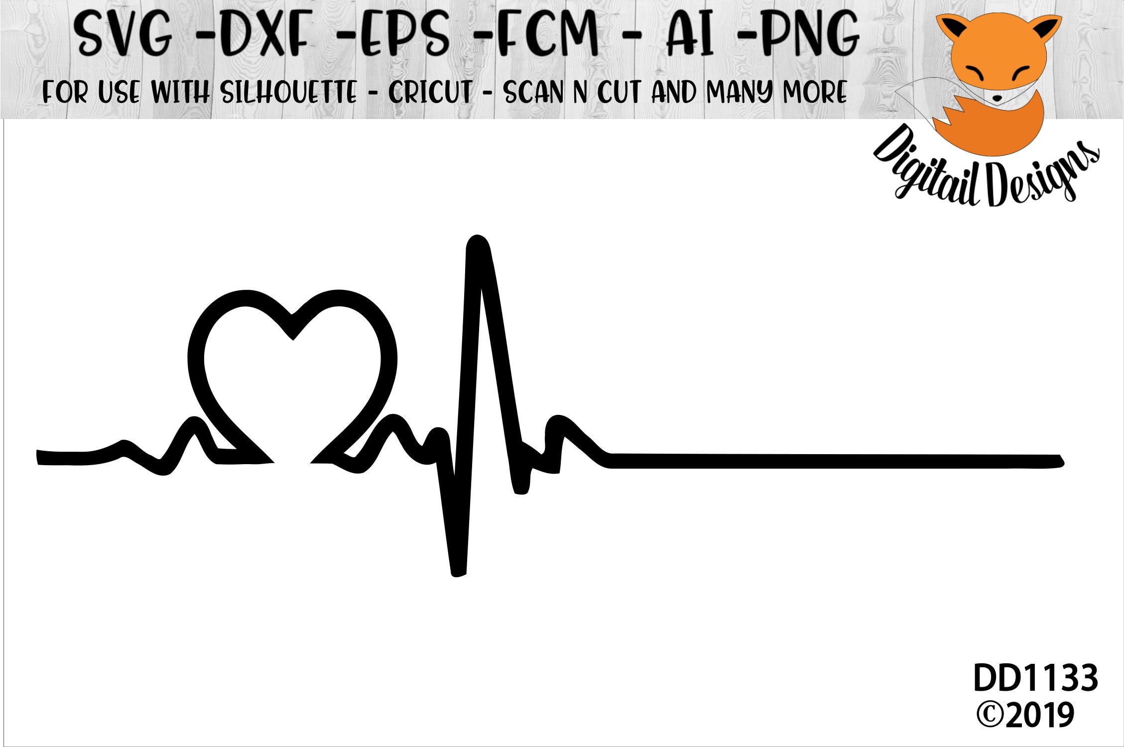 Heart EKG SVG - Png - Dxf - Eps - Fcm - Ai - Cut File - Silhouette ...