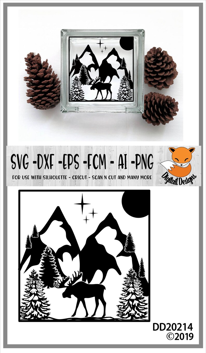 Mountain Moose Scene SVG Glass Block Cut File SVG Png - Etsy