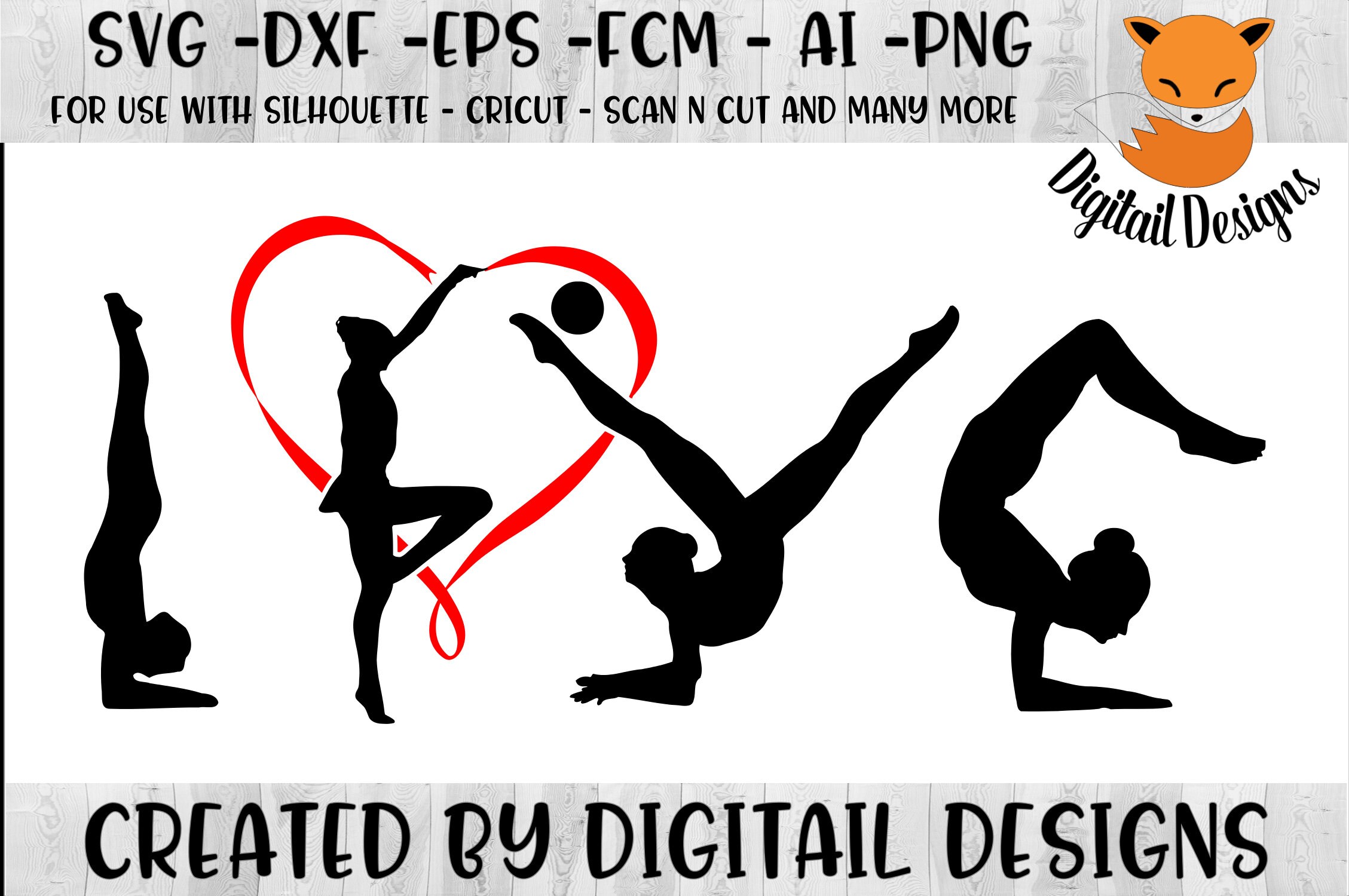 Gymnastics Love - Dxf - Eps - Fcm - Ai - Png - Cut File - Silhouette ...
