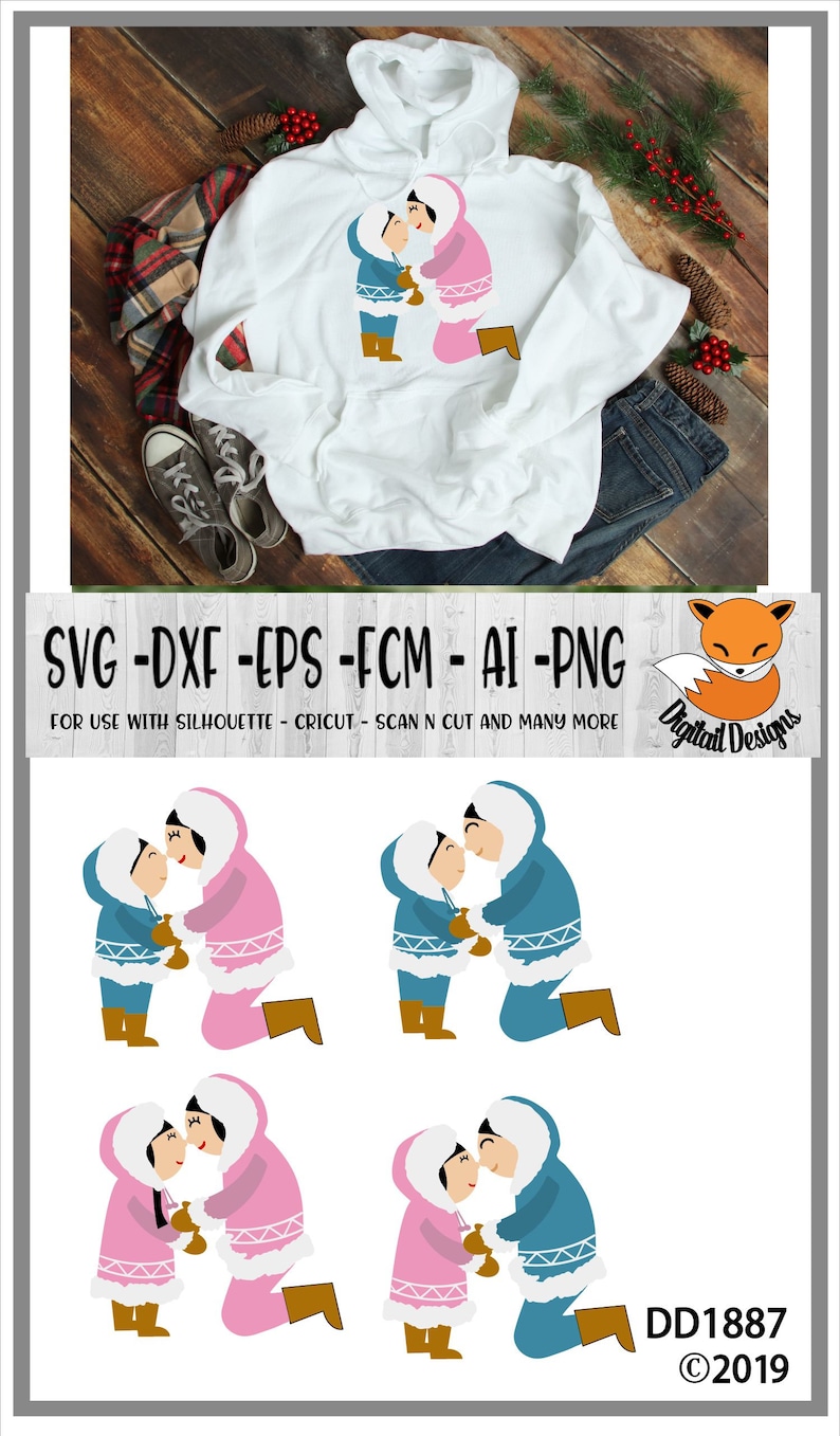 Inuit Parent and Child Eskimo Kisses SVG - Png - Dxf - Fcm - Eps - Ai ...