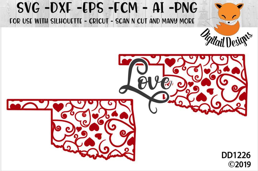 Oklahoma Valentine SVG - Dxf - Png - Eps - Fcm - Ai - Oklahoma Heart ...