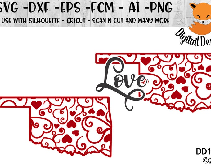 Oklahoma Valentine SVG Dxf Png Eps Fcm Ai Oklahoma Heart Oklahoma SVG ...
