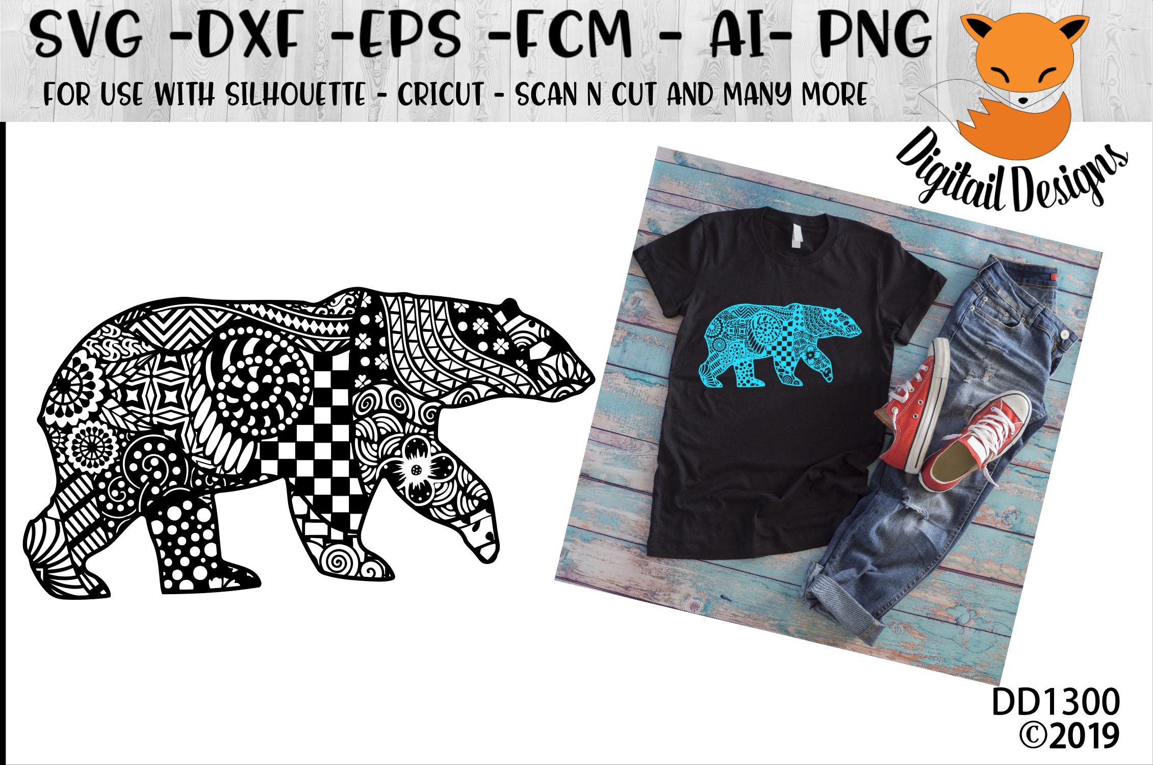 Zentangle Bear SVG - Png - Fcm - Eps - Dxf - Ai - Cut File - Silhouette ...