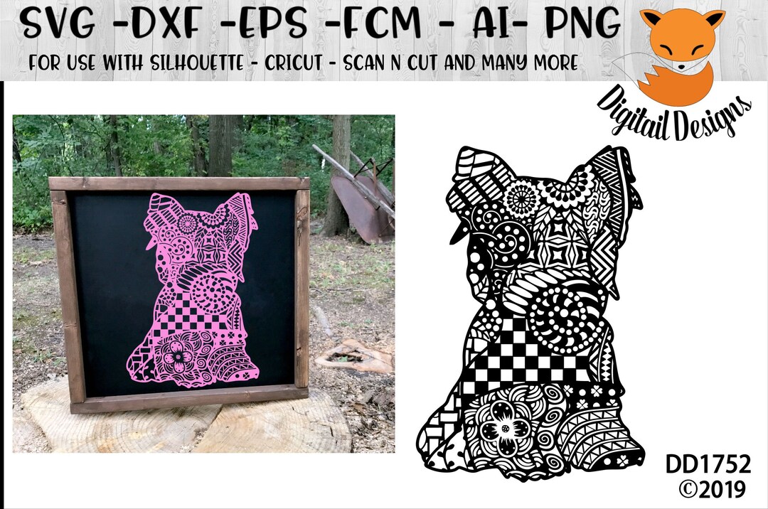 Zentangle Yorkshire Terrier SVG - Dxf - Png - Eps - Fcm - Ai - Doodle ...