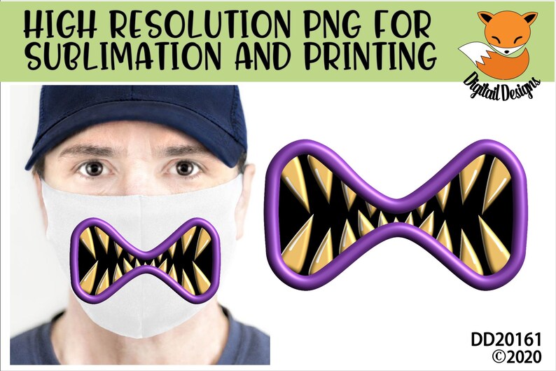 Funny Monster Mouth Face Mask Design PNG - Instant Download - Face Mask ...