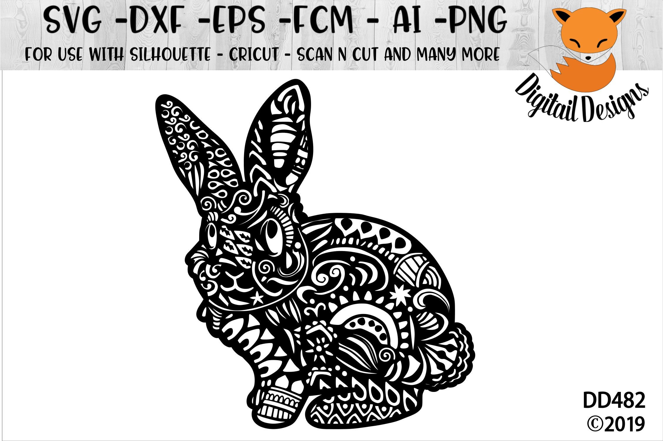 Zentangle Bunny SVG - png - fcm - eps - dxf - ai - Cut File ...