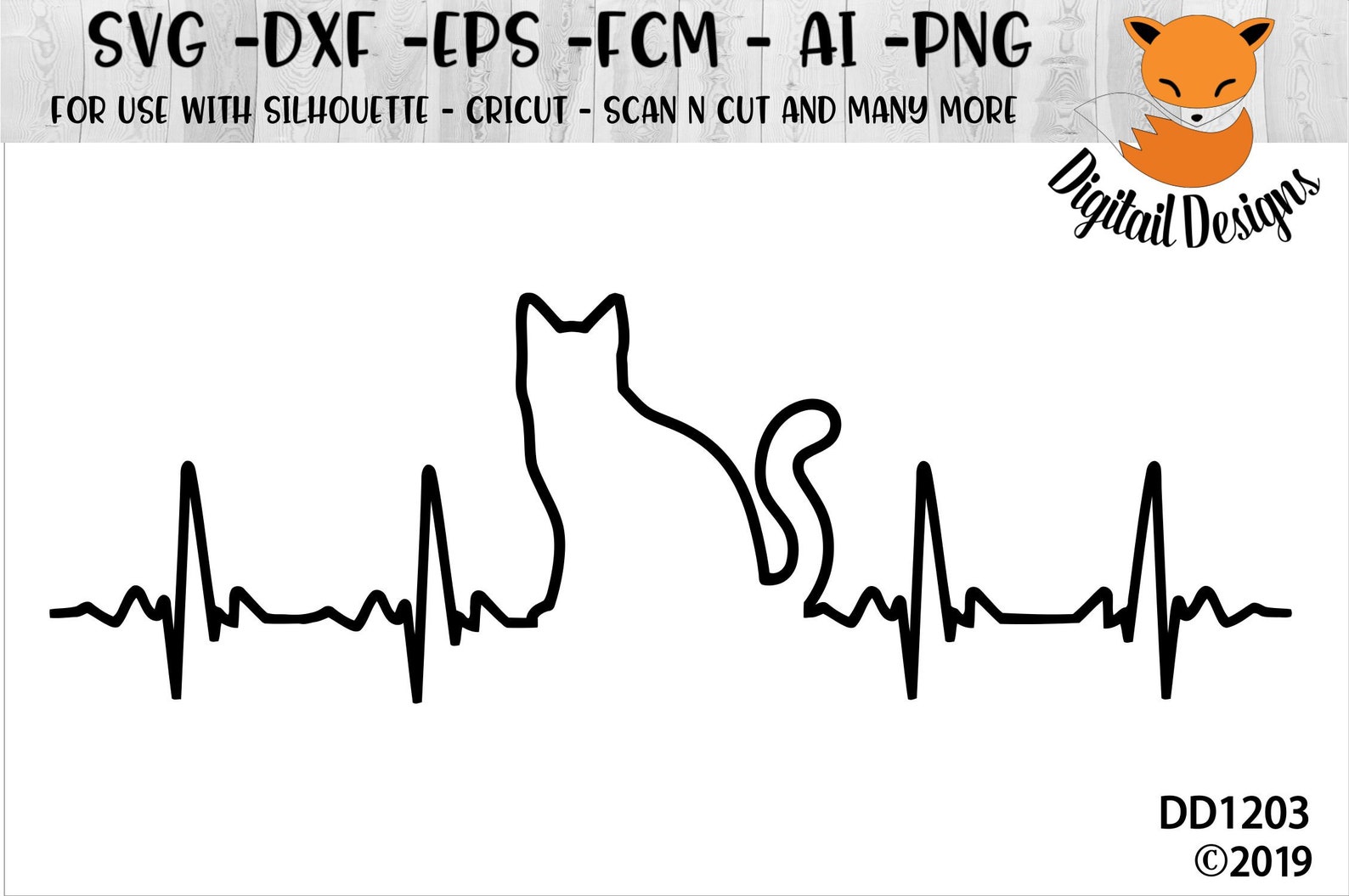 Cat Lover Heartbeat EKG SVG - Png - Dxf - Eps - Fcm - Ai - Silhouette ...