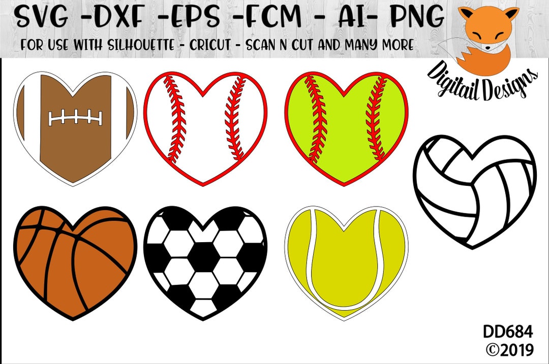 Sports Hearts SVG - Png - Dxf - Eps - Ai - Fcm - Baseball Heart ...