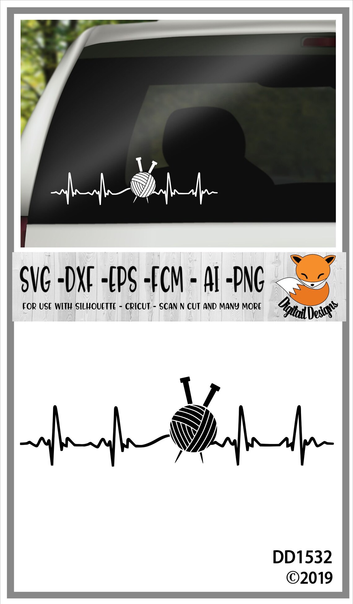 Knitting EKG Svg Dxf PNG Fcm Eps Ai Cut File for - Etsy