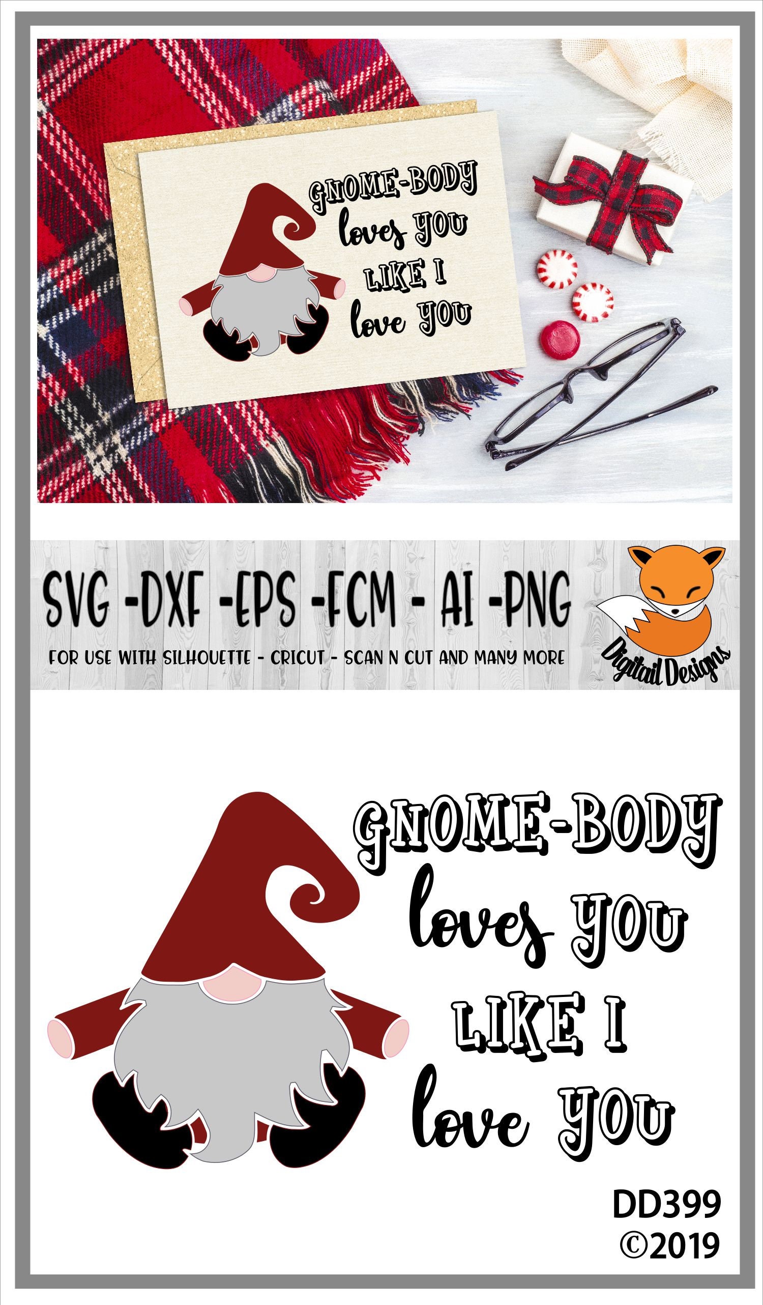 Valentine Gnome SVG png fcm eps dxf ai Cut File | Etsy